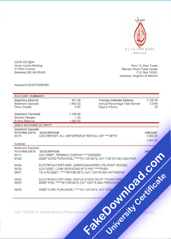 Bahrain Proof Address Fake Template | download fake | Fakesample