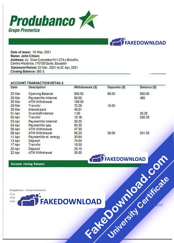Ecuador Proof Address Fake Template | download fake | Fakesample