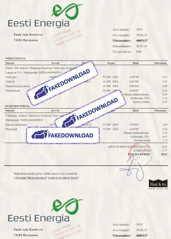 Estonia Proof Address Fake Template | download fake | Fakesample