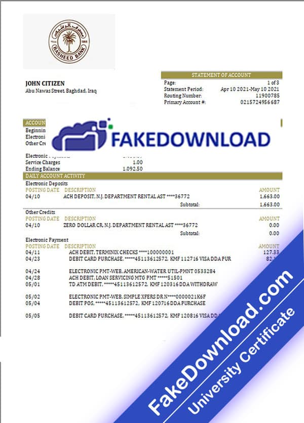Iraq Proof Address Fake Template | download fake | Fakesample
