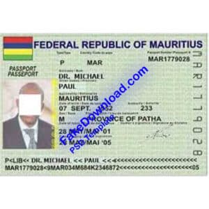 Mauritius Passport Fake Template | Editable PSD/AI Download