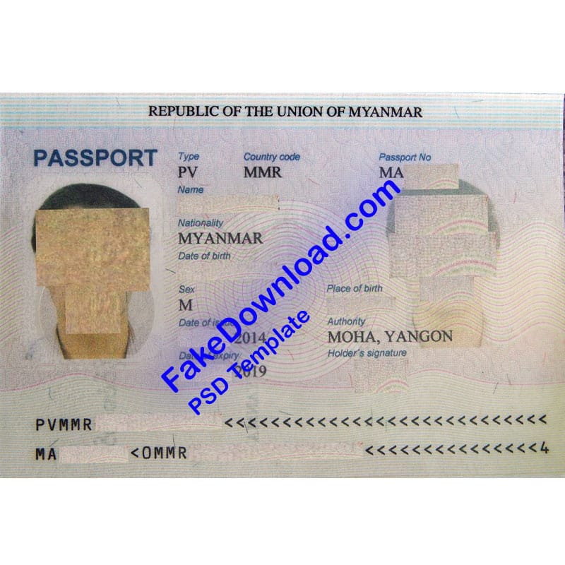 Myanmar Passport Fake Template | download fake | Fakesample