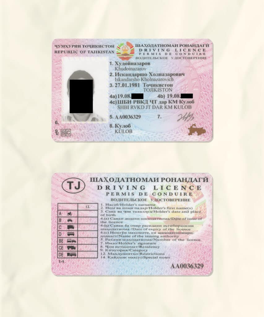 Tajikistan Driver Licence Fake Template | Editable PSD/AI Download