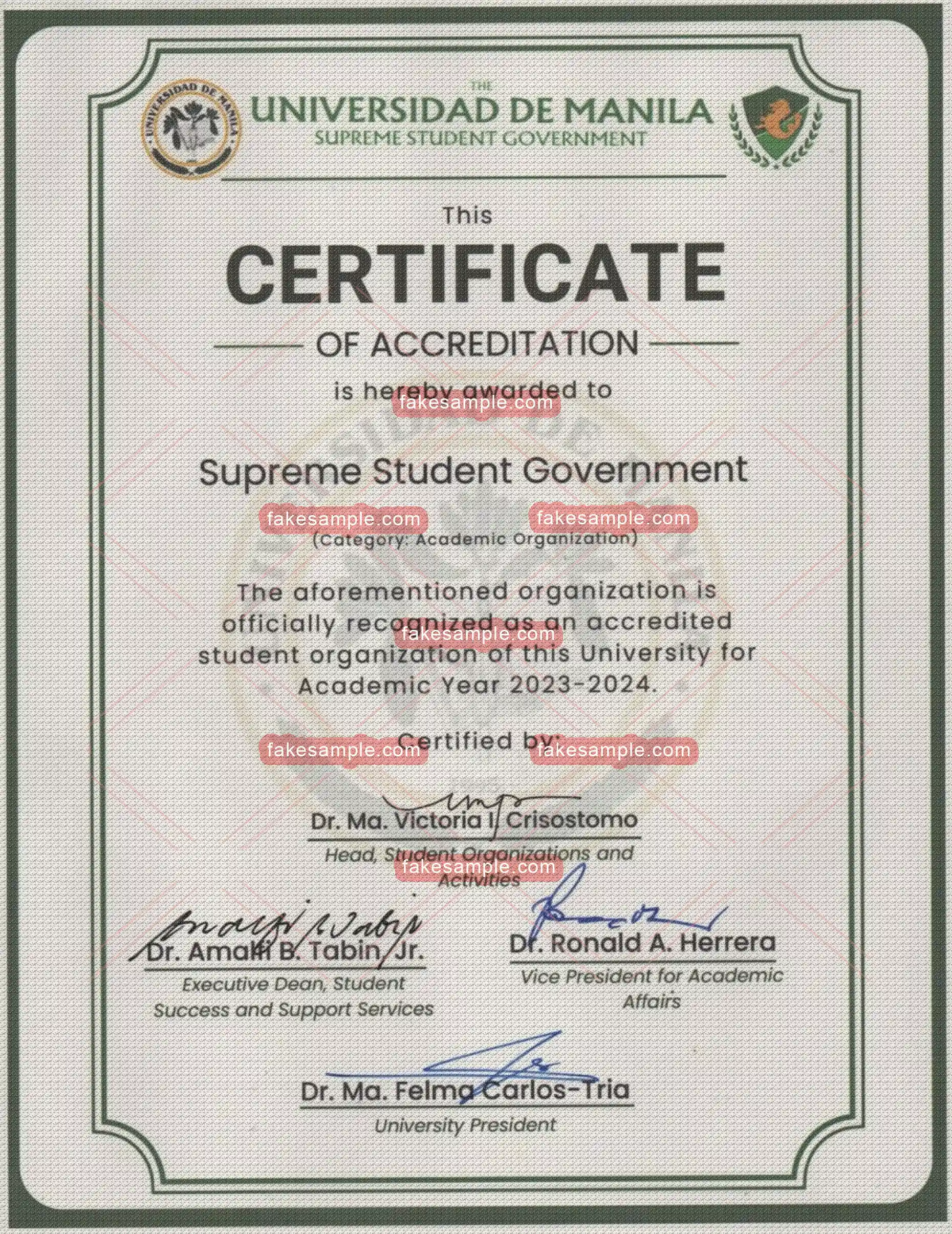 Universidad de Manila Degree Certificate Fake Template | download fake ...
